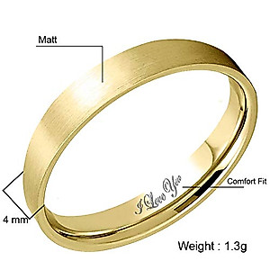 Everstone Women's Matte & Brushed 4MM Flat Promise Ring Wedding Bands Titanium Ring Color: Yellow Gold Engraved I Love You