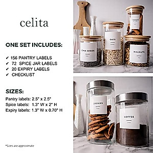 Celita 248 Kitchen Pantry Labels with Spice Jar Labels - Minimalist Modern Food Storage Labels Preprinted - Waterproof Stickers Complete Pantry Labels for Containers