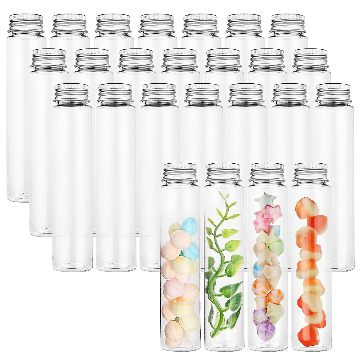 40 Pack Clear Plastic Test Tubes, 110 ML Flat Test Tubes with Screw Caps, Plastic Test Tube Container for Bath Salts, Candy Storage, Scientific Party, Plant Propagation