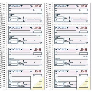 Money/Rent Receipt Book, 2-Part, Carbonless, 11 x 5.25 Inches, 4 Receipts/Page, 200 Sets per Book (4161), White Pack of 2