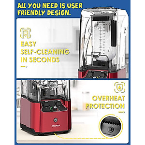 CRANDDI Quiet Shield Blender K90-B bundle with K90-R, 2200W,80 oz Pithcer