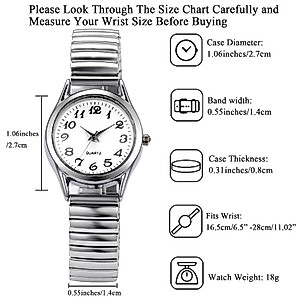 JewelryWe Women's Ultra Thin Easy Reader Watch with Elastic Strap, Golden/Silver Watch for Valentine’s Day