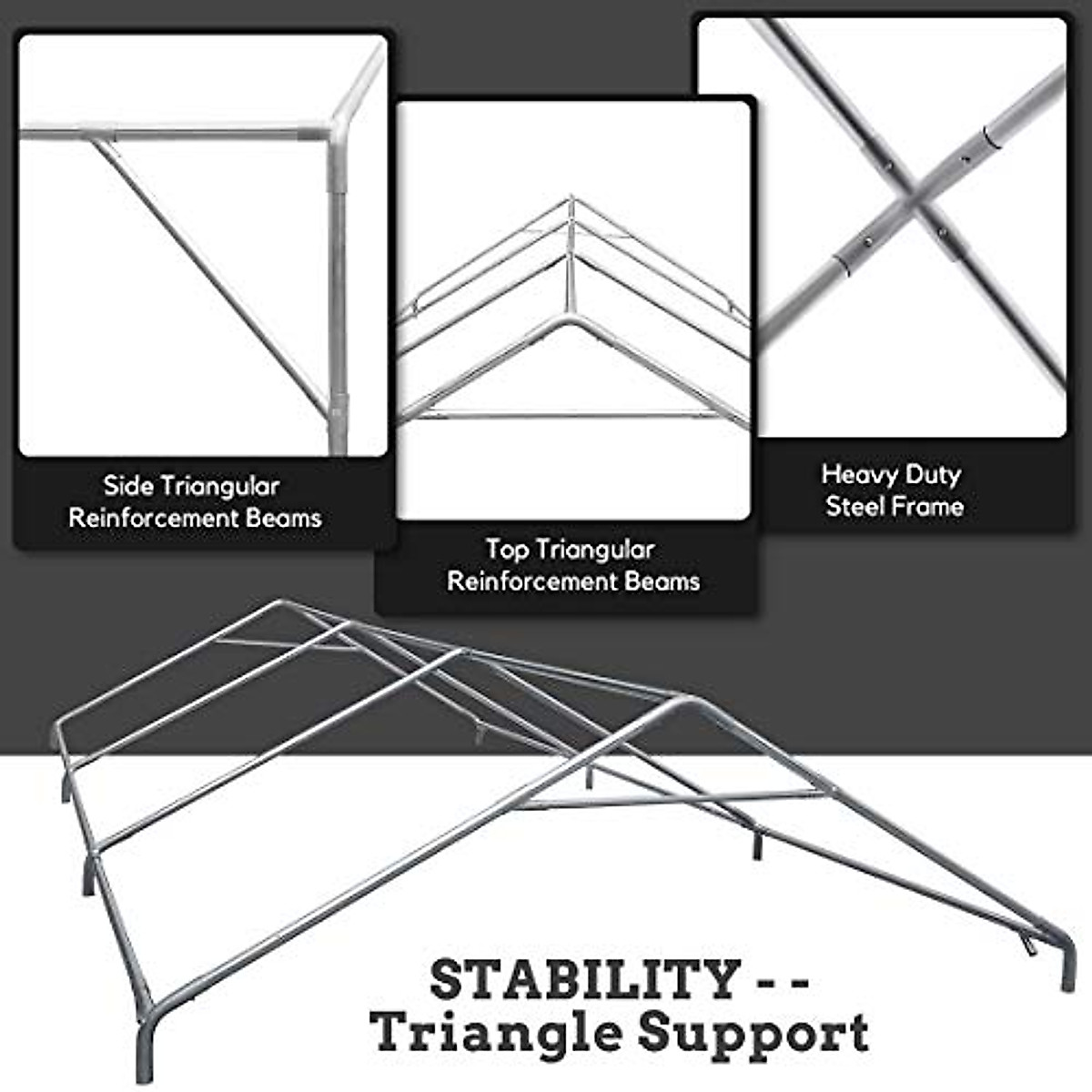 PEAKTOP OUTDOOR 10x20 ft Heavy Duty Carport Car Canopy with Removable Window Sidewalls, Portable Garage Tent Boat Shelter with Reinforced Triangular Beams, White