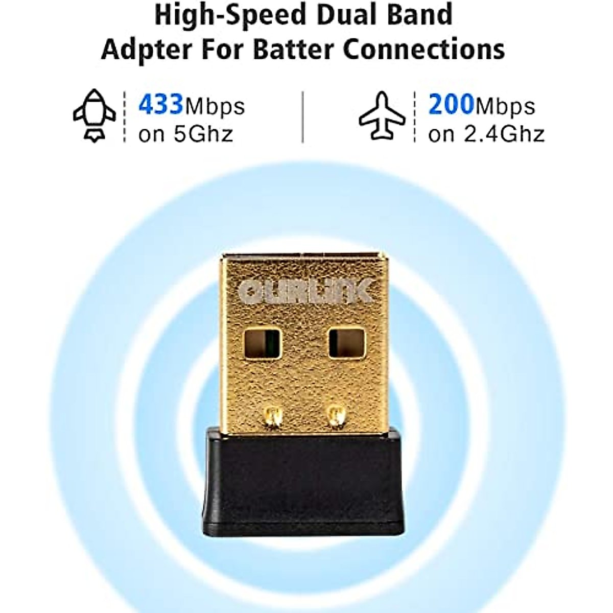 OURLINK 600Mbps AC600 Dual Band USB WiFi Dongle & Wireless Network Adapter for Laptop/Desktop Computer - Backward Compatible with 802.11 a/b/g/n Products (2.4 GHz 150Mbps, 5GHz 433Mbps)
