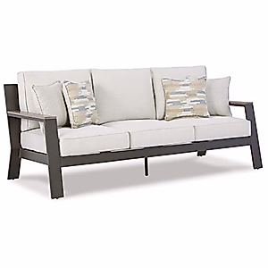 Signature Design by Ashley Outdoor Tropicava Patio HDPE Sofa with Cushion, Taupe