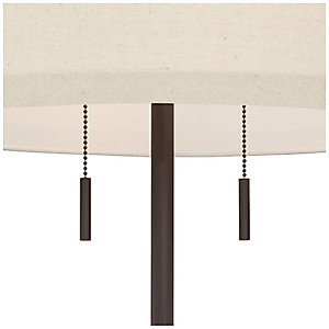 Possini Euro Design Nayla Modern Floor Lamp Standing 62.5" Tall Bronze Steel Slender Column Off White Fabric Tapered Drum Shade Decor for Living Room Reading House Bedroom Home