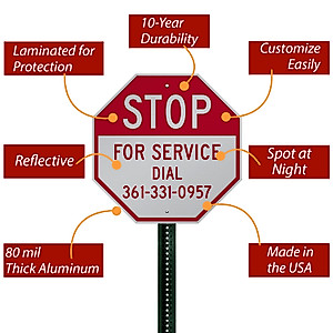 SmartSign Custom STOP Sign 18"x18" 3M Laminated EG Reflective 80 mil Aluminum, Personalized Metal Sign for Outdoor, Parking Lots, Gate, Garages, USA-Made
