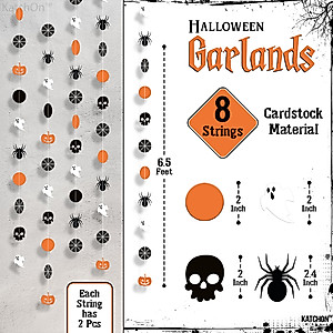 KatchOn, Orange and Black Halloween Garland - 6.5 Feet, 8 String | Halloween Pumpkin Garland, Halloween Decorations | Skull Garland Halloween | Halloween Hanging Garland, Halloween Party Decorations