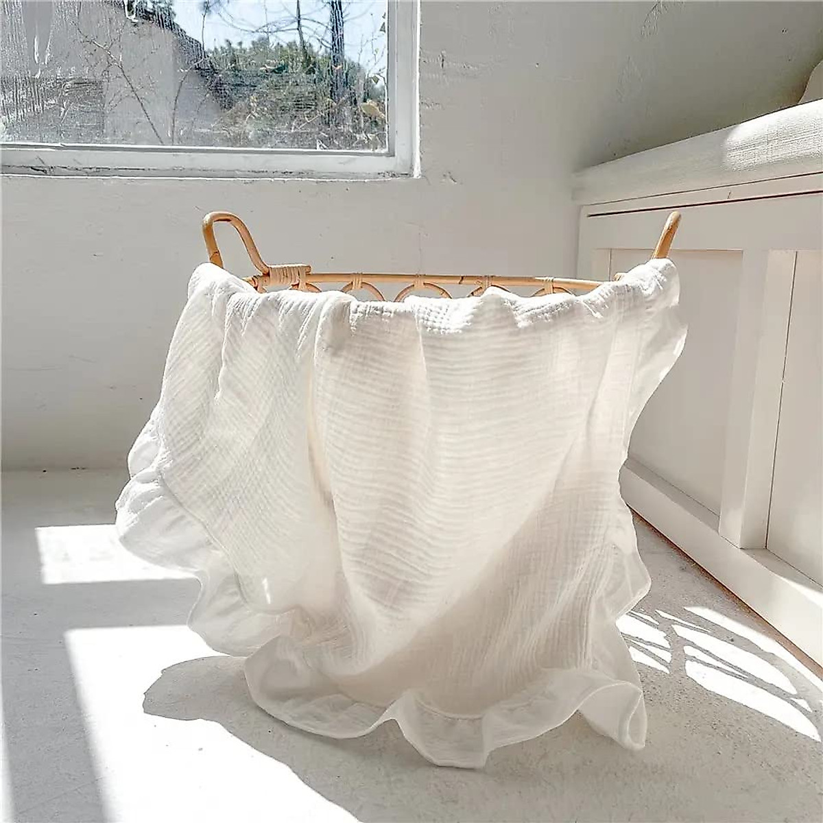 COCOAbi Baby Blanket in Baby's Breath White | 100% Cotton Muslin | Naturally Soft for Babies | Boho Colors & Pattern | Gentle Muslin Blanket | Eco-Friendly Material | Beautiful Baby Gift | 47” x 47”