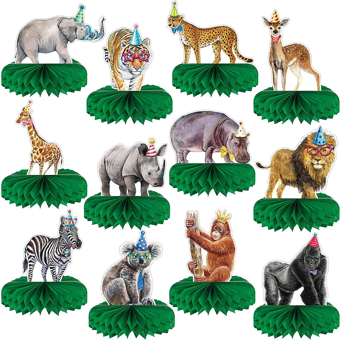 Yeaqee 12 Pcs Jungle Animals Honeycomb Centerpieces Safari Jungle Themed Birthday Party Supplies Wild Animals Jungle Party Decorations Baby Shower Table Decorations for Boys Girls (Fresh Style)