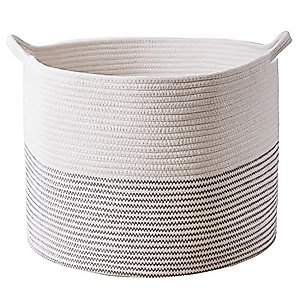Cotton Rope Basket, 15.7 x 13.8inch Laundry Blanket Storage Basket with Easy-Carry Handles, Baby Nursery Bin for Home Décor and Organizing