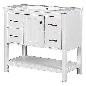Appot AT-SV000009AAW 36" Bathroom Vanity with USB, Multifunction Bath Room Storage Cabinet with 3 Drawers and 1 Door, Single Resin Sink, SmallBathroom OrganizationCabinet, White