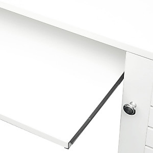 Computer Desk with 3 Drawers and Bookshelf, Wooden Teens Student Desk Writing Laptop Workstation with Keyboard Tray & Hutch, Home Office Computer Desk for Small Space, White