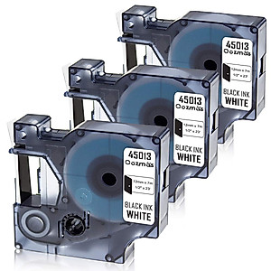 Oozmas Replacement for Dymo 45013 Label Maker Refills D1 Label Manager 160 Tape A45013 45013s S0720530 Compatible with Dymo D1 Labelmanager 280 Black on White 1/2 Inch x 23 Feet, 3 Cartridges
