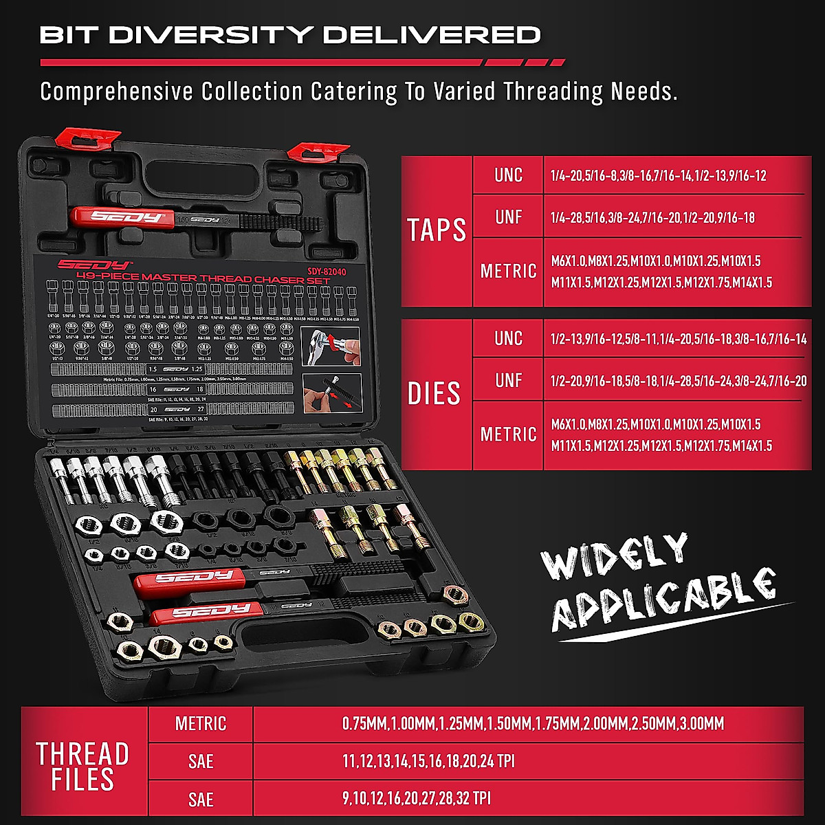 Thread Repair Thread Chaser Tool Set - 49PCS Thread Cleaner Rethreading Master Kit Metric SAE Bolt Restorer File Nut Rethreader Automotive Wheel Stud Spark Plug Engine Standard Screw Threading UNC UNF