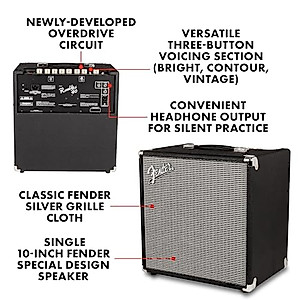 Fender Rumble 40 V3 Bass Amp for Bass Guitar, Bass Combo, 40 Watts, with 2-Year Warranty 8 Inch Speaker, with Overdrive Circuit and Mid-Scoop Contour Switch