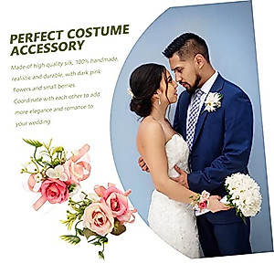 VOSAREA 1set Wrist Flowers and Corsages Finger Ring Bracelet Garland Decor Prom Bracelet Corsage Wrist Band Boutonniere Brooch Pin Corsage Wristlet Wedding Bride Wrist Corsage Pink Wreath