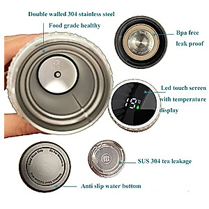 Bling Stainless Steel Water Bottle Rhinestone Vacuum Insulated, Diamond Thermos Water bottle, Glitter Smart water bottle with LED Temperature Display, Bling Gift for Woman Girl kids 500ml 17oz Silver