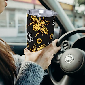 AYCZN Sweet Honey Bee 20 OZ Tumbler Stainless Steel Travel Coffee Mug, Sunflower Bee Insulated Water Bottle with Lid and 2 StrawsLeakproof Thermal Cup