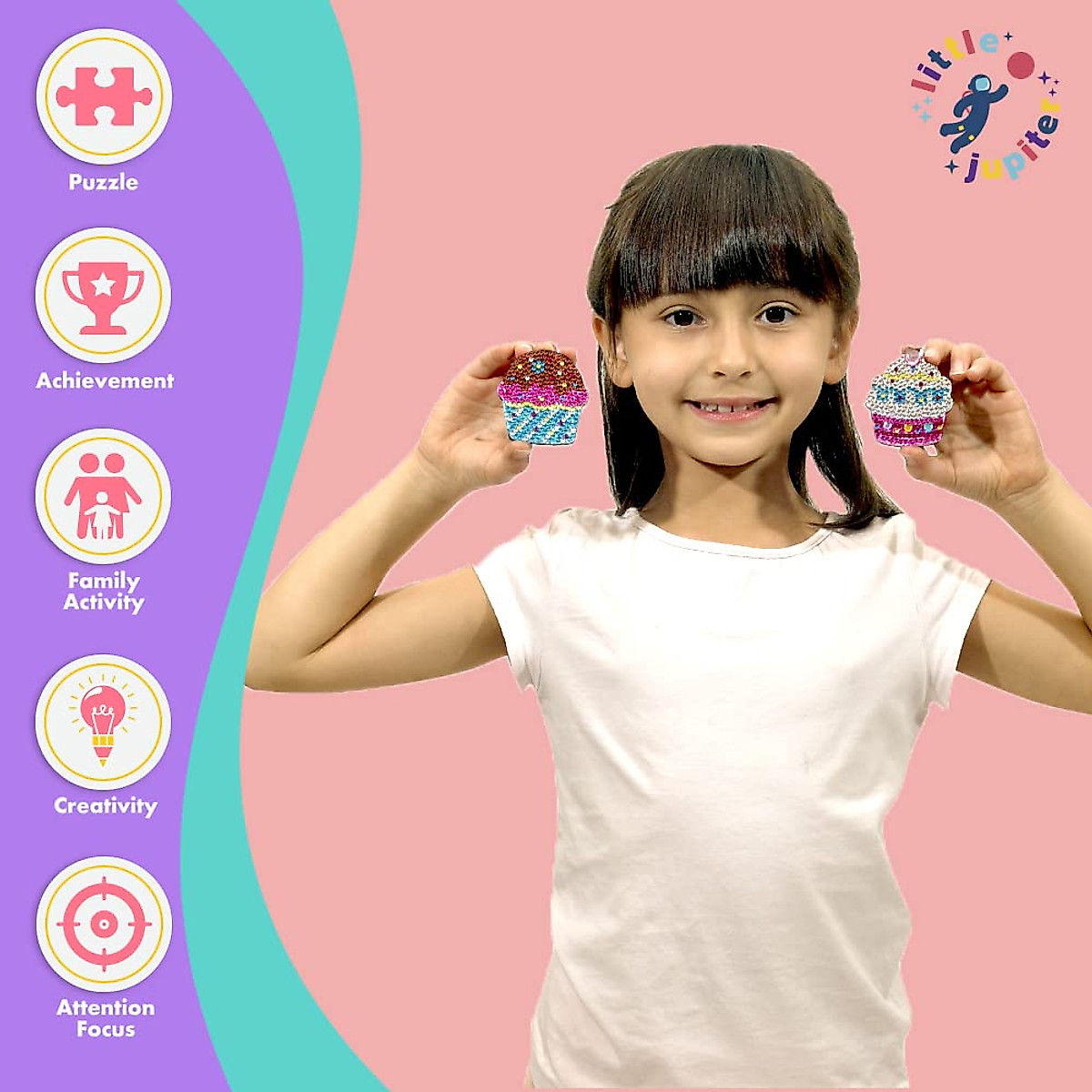 Little Jupiter Cupcake Diamond Art Magnets Set -2023 Ver w/ 8pcs - Diamond Art Kits for Kids w/Diamond Art Stickers & Wood - Diamond Art Kits for Kids - Diamond Art for Kids - Diamond Art Kits