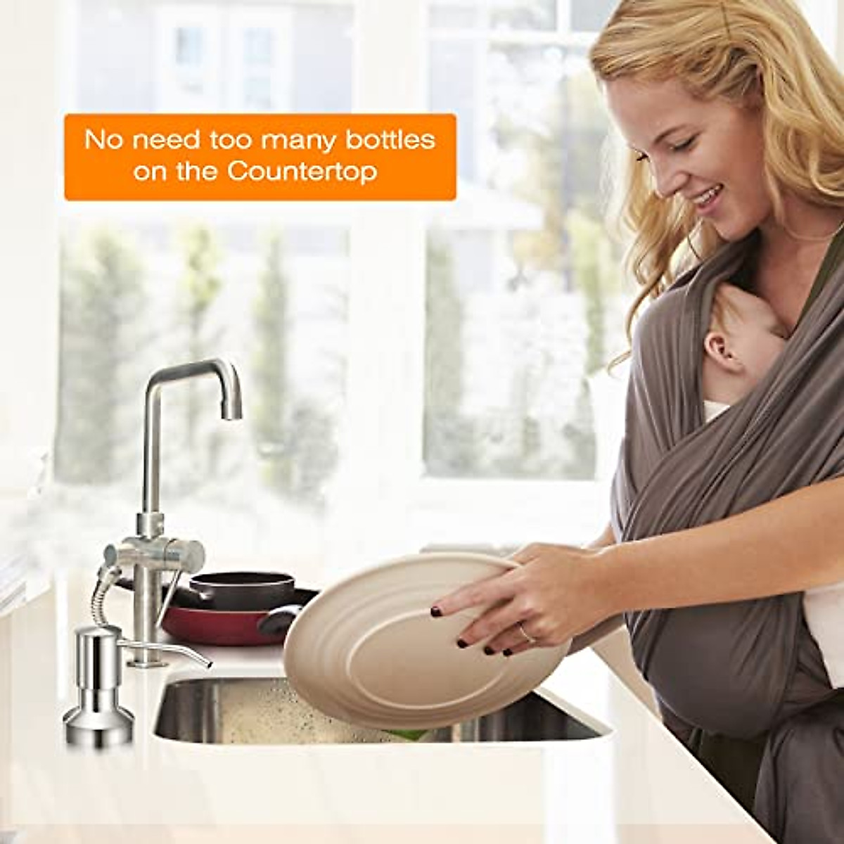 Sink Soap Dispenser for Kitchen Sink, Countertop Built in Sink Soap Dispenser with 47”Extension Tube kit, No Need to Fill The Little Bottle Again (Brushed Nickel)