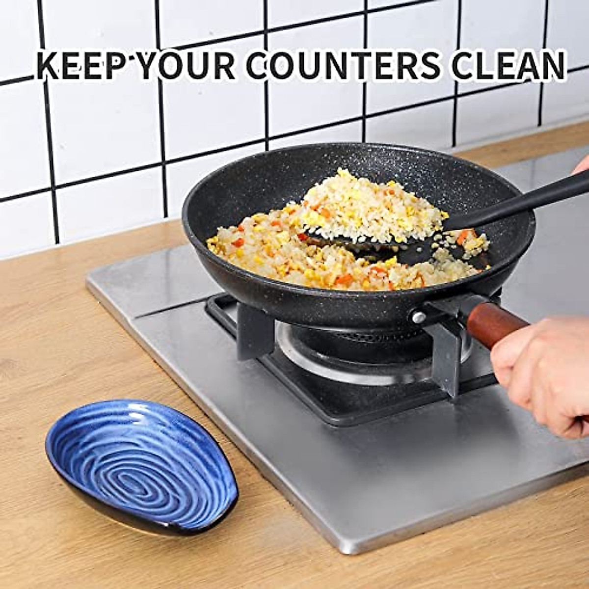 Hasense Ceramic Spoon Rest for Kitchen Counter, 5.7 Inch Blue Porcelain Spoon Holder Farmhouse Cooking and Coffee Spoon Rest for Stove Top, 1 PC