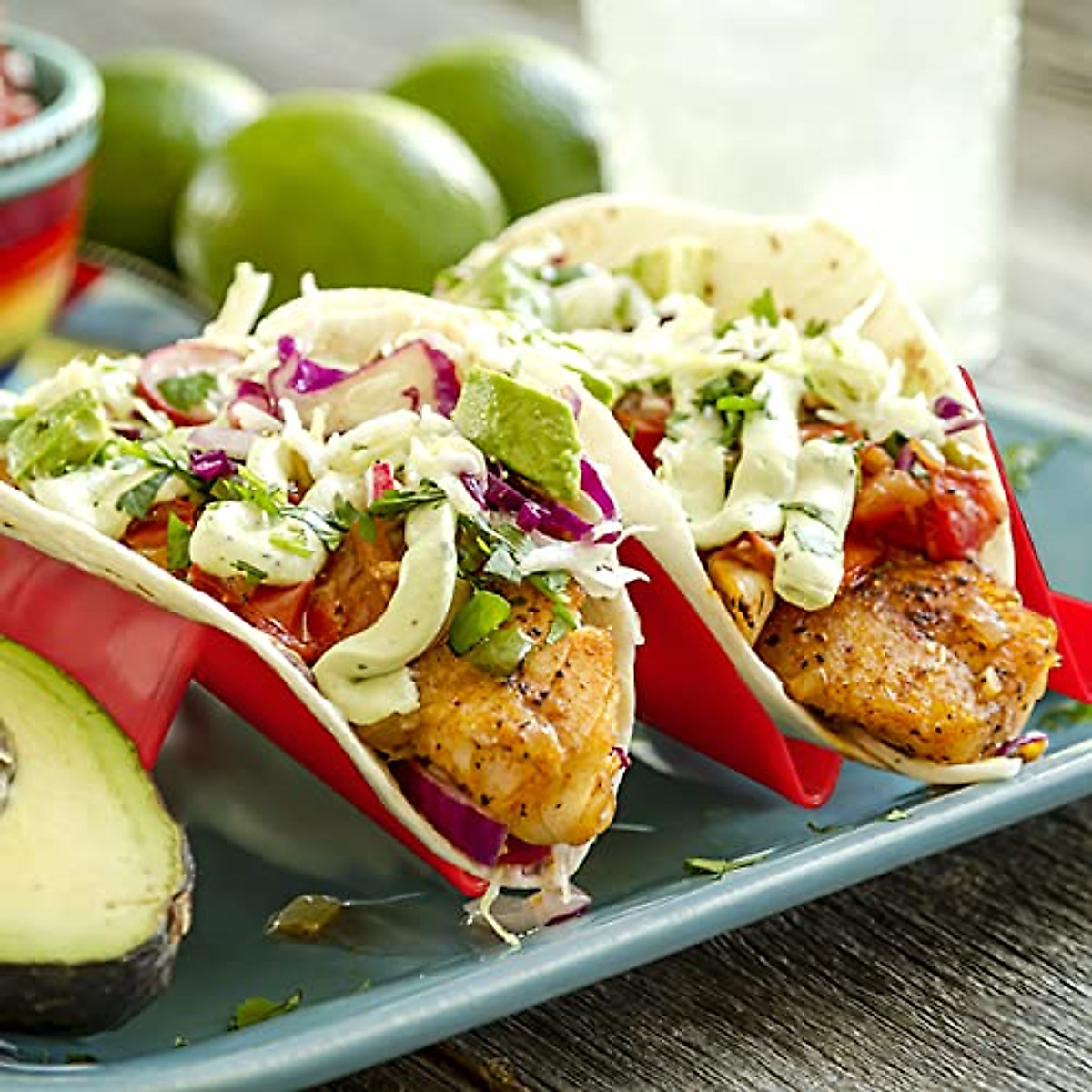 Sihuuu Taco Holder Stand set of 2 - Holds up to 3 tacos in each Taco Tray - Sturdy, Dishwasher and Microwave Safe