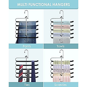 CINKSY Pants Clothes Hangers Space Saving - Upgrade Non Slip Jeans Hanger Rack with Foam Padded Swing Arm Leggings Hanger Multiple Layers Closet Organizer and Storage for Trousers, Scarf, Tie - 2 Pack
