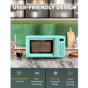 Retro Microwave Oven, SIMOE Small Countertop Microwave 0.7 cu. ft. 700W with 8 Preset Cooking Options (Mint Green)
