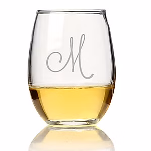 Personalized Script Monogram Stemless Wine Glass