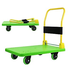 Uholan Service Cart Platform Truck, Heavy Duty 880LBS Plastic Utility Cart 35.2"x 23.4" Platform Cart Dolly Warehouse Moving Push Hand Truck,Heavy-Duty Utility Hand Truck（Green）