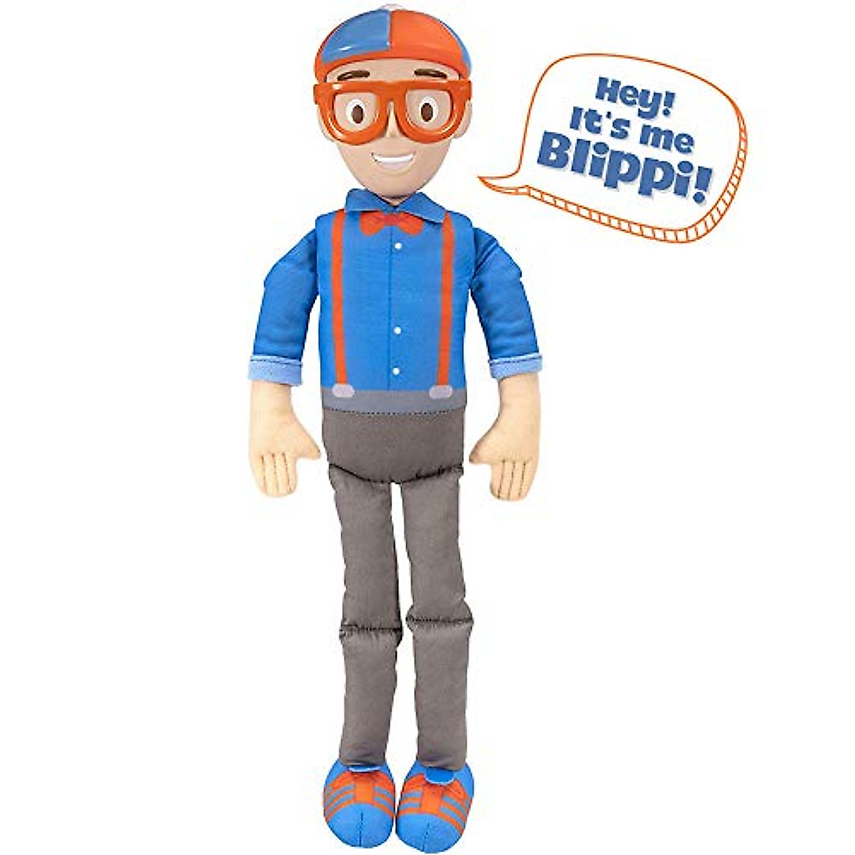 Blippi Bendable Plush Doll, 16” Tall Featuring SFX - Squeeze The Belly to Hear Classic catchphrases - Fun, Educational Toys for Babies, Toddlers, and Young Kids