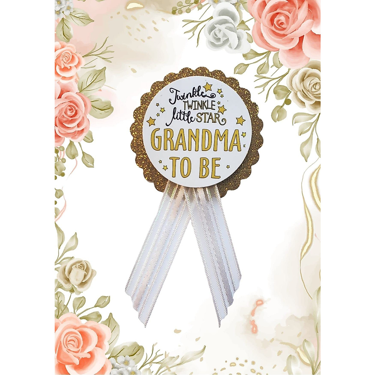 Grandma to Be Pin Twinkle Little Star Baby Shower Pin White & Gold for Nona to wear, It's a Girl, It's a Boy Baby Sprinkle