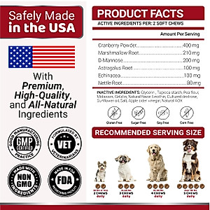 Dog UTI Treatment - 170 Treats - Cranberry Supplement for Dogs - Bladder Control for Dogs - Dog Urinary Tract Infection Treatment - UTI Medicine for Dogs Multivitamin - Dog Vitamins and Supplements