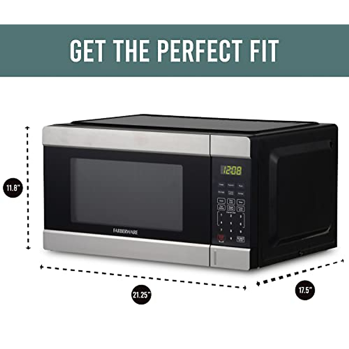 Farberware Countertop Microwave 1000 Watts, 1.1 cu ft - Microwave Oven With LED Lighting and Child Lock - Perfect for Apartments and Dorms - Easy Clean Stainless Steel