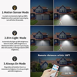 2 Pack Detachable Solar Security Lights, 3 Head Motion Sensor Lights With Remote Control 108 LED Rotatable Flood Lights IP65 Waterproof Outdoor Spotlights for Porch Garden Patio Yard Garage Pathway