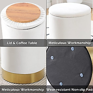 Mxfurhawa Velvet Storage Ottoman Multipurpose Footrest Stool with Metal Base Modern Round Vanity Stool Chair Ottoman Foot Stools Support 300 lbs Padded Seat for Living Room (Cream (Velvet))