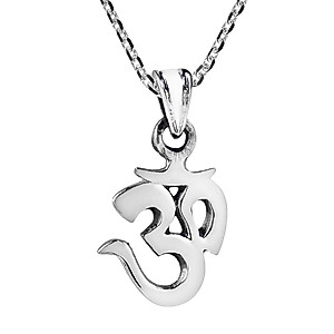 AeraVida Adorable Little Aum or Om Symbol .925 Sterling Silver Pendant Necklace | Sterling Silver Aum Pendant Necklaces | Silver Om Pendant Necklace for Women