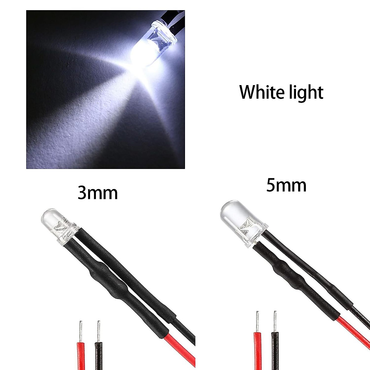 MTQY 20pcs 3mm Pre Wired LED, White DC3-5V Clear Lens, Light Emitting Diodes