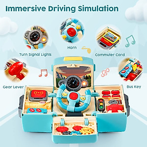 Joyibay Car Toy Bus for Toddlers - Simulation Steering Wheel School Bus Toys for Kids Educational Bus Driving Toy Musical Bus Transport Play Vehicles for Birthday and Easter Gift