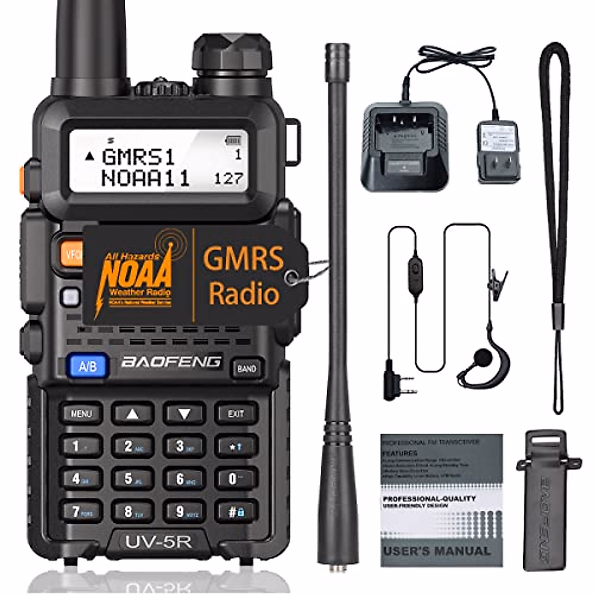 Baofeng UV-5R GMRS Radio Handheld Outdoors Long Range Two Way Radio Rechargeable(Upgrade of Baofeng UV-5R), NOAA Weather Radio Walkie Talkie for Adults