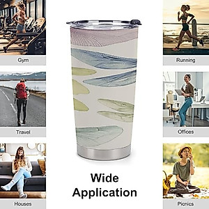 FHENMSA Reusable Plastic Water Cups with Lids,Dragonfly Drawing Print Anti-overflow Cup,sports Travel Coffee Cup