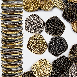 Beverly Oaks Metal Pirate Coins - Gold and Silver Spanish Doubloon Replicas - Fantasy Metal Coin Pirate Treasure (200-Coins)
