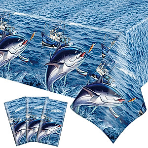 3 Pieces Gone Fishing Party Table Covers Gone Fishin’ Party Tableclothes Gone Fishing Party Decorations Supplies Favors for Fishing Theme Party Decorations Gone Fishing Party Supplies 54 X 108inches