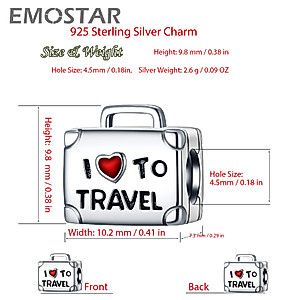 I Love to Travel Suitcase Charms fits Pandora Women Bracelet, 925 Sterling Silver Handbag Enamel Red Heart Beads, Gifts for First Mothers Day/Christmas/Best Mom/Valentines Day