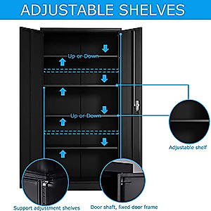 Rophefx 2 Doors Metal Storage Cabinet, Tall Locking Storage Cabinet with 4 Adjustable Shelves for Warehouse, Garage, Home Office, Black