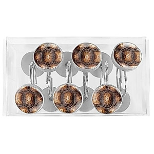 Texture of Turtle Carapace Shower Curtain Decorative Hooks Rings, Crystal GlassStainless Steel Round Shower Curtain Rings and Hooks for Bathroom Shower Rods Curtains 12 pcs