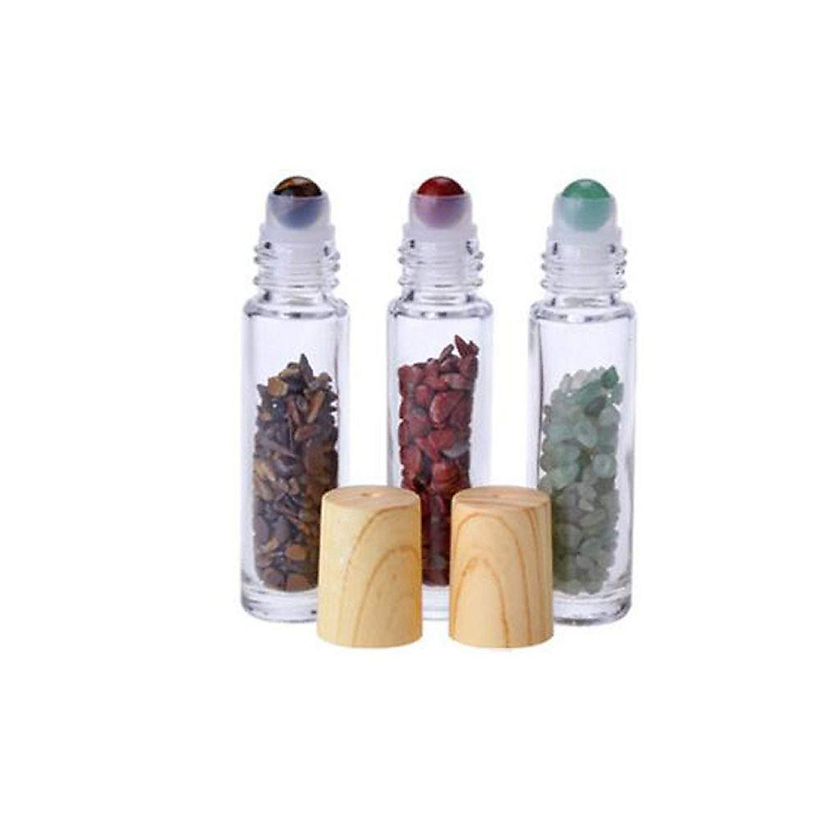 Glass Roller Bottle With Gemstone Roller Balls,10ml Roll On Bottles Essential Oil Roller Bottles Travel Sample Bottles With Crystal Chips Inside For Oil Perfume 10 Pcs