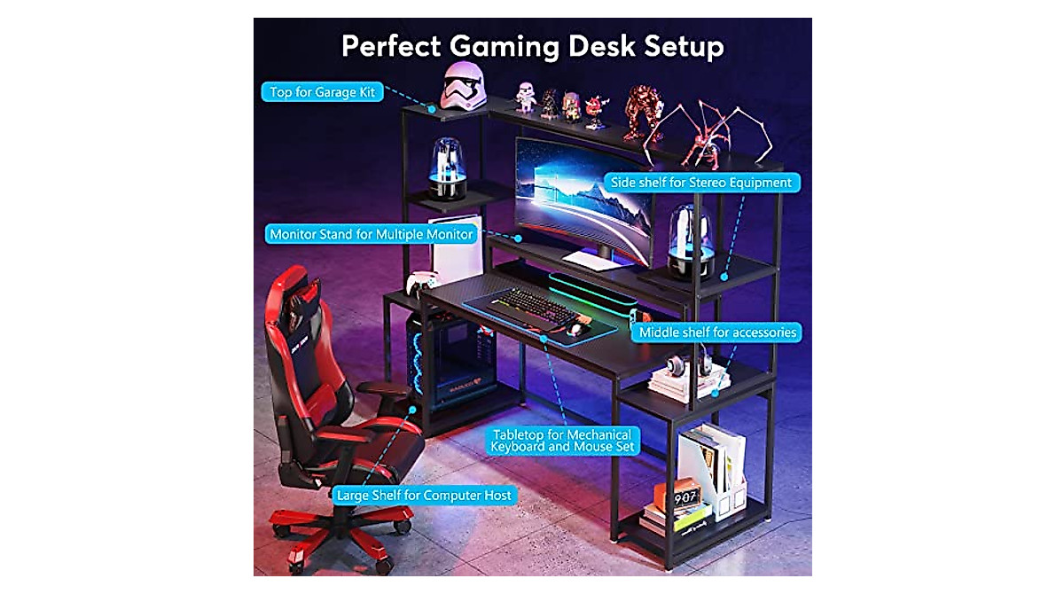 Spacious 70" Gamer Desk with Hutch & Monitor Stand