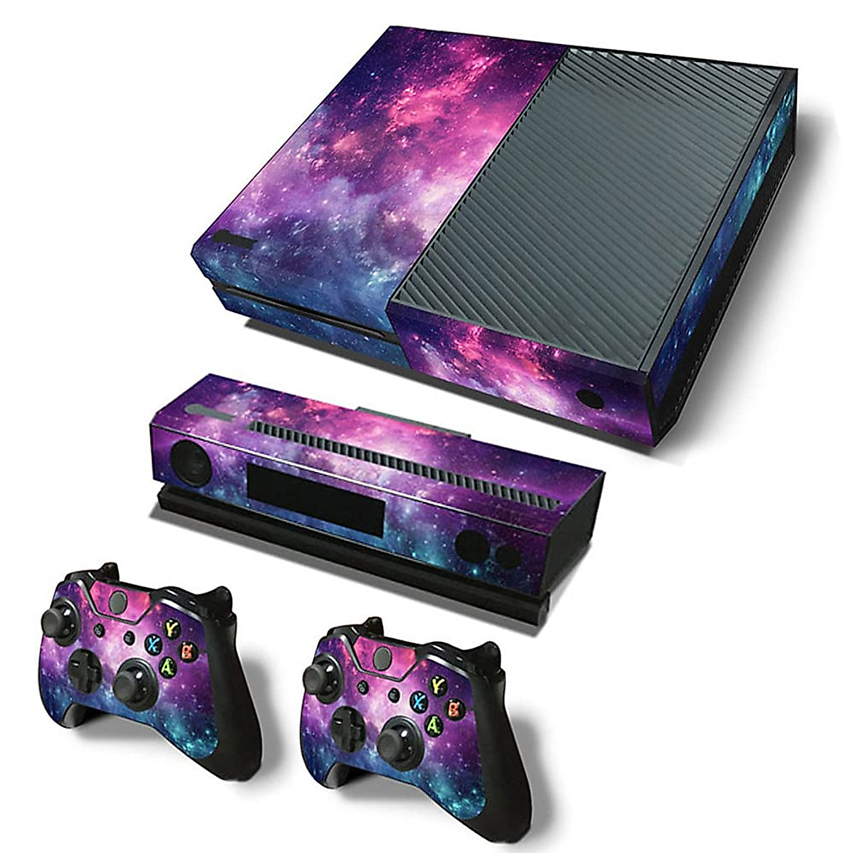 FOTTCZ Vinyl Skin for Xbox One Console, Sound Box & Controllers Only, Sticker Decorate and Protect Equipment Surface, Purple Cyan Nebula
